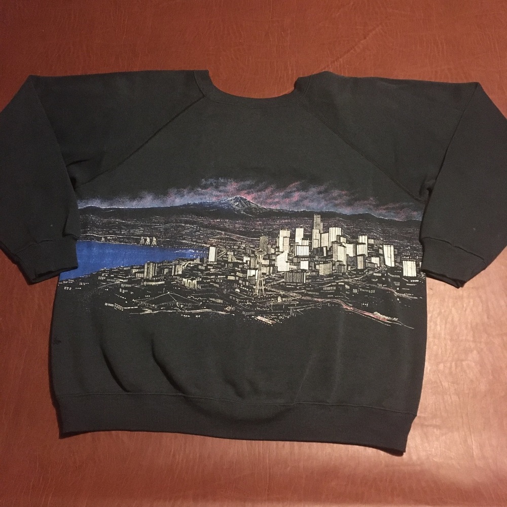 Vtg 1988 Seattle Skyline Crewneck Sweater Xl - Gem